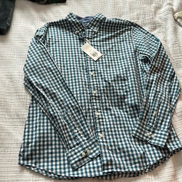 crown & ivy | Shirts | Crown Ivy Classic Fit Motion Flex Blue And White ...